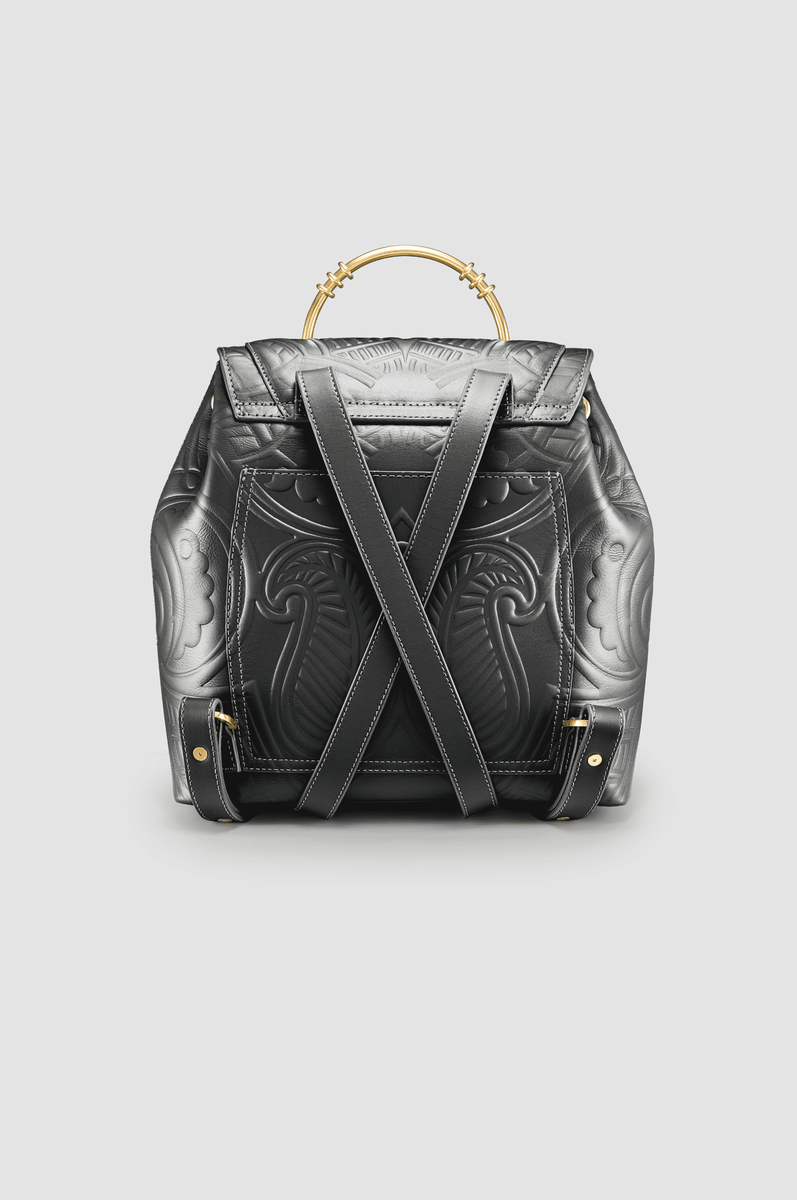 Akima Embossed Backpack - Black - Designer Backpack | OKHTEIN Official ...