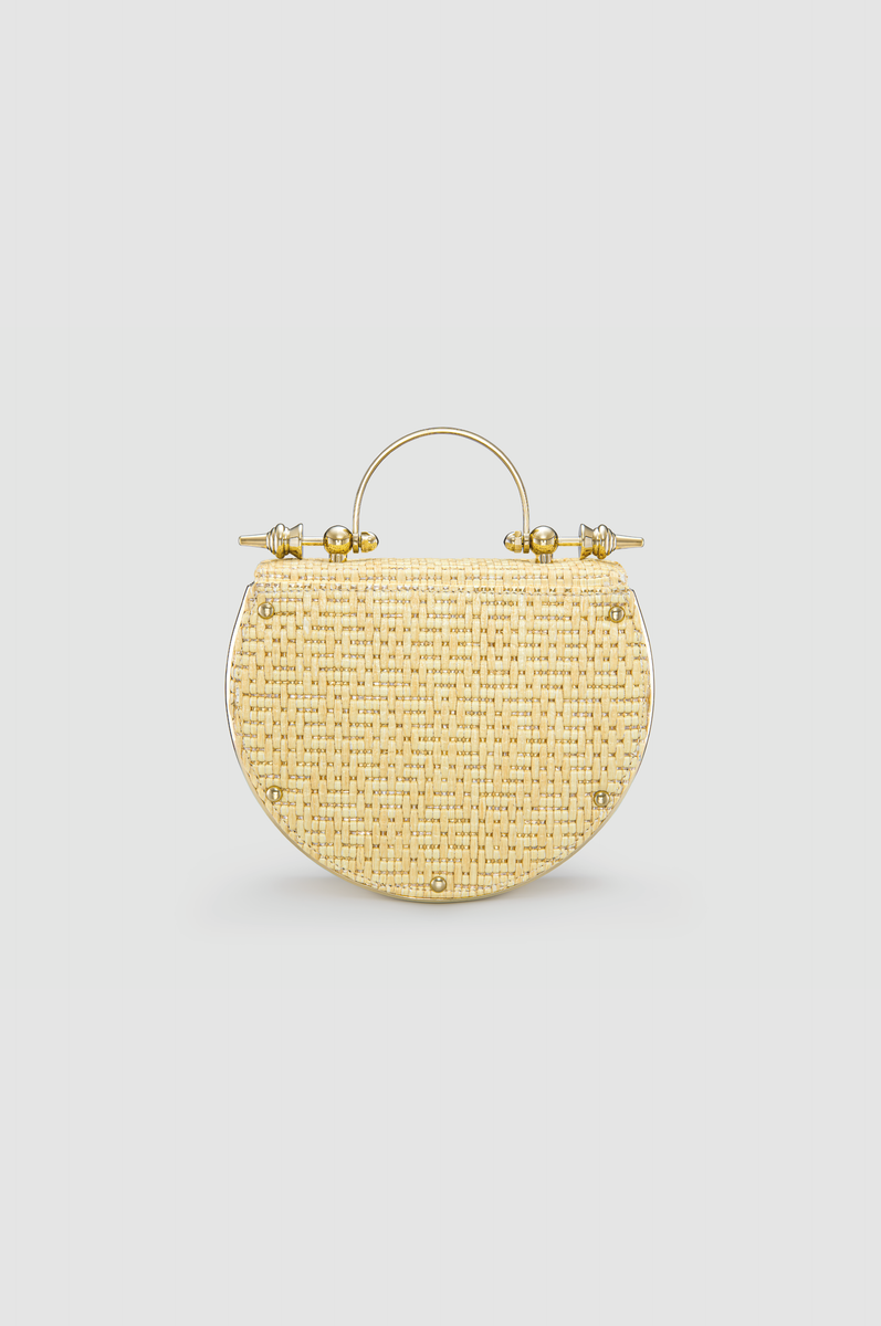 Oak on Striped Brass - Gold Raffia - Designer Clutch | OKHTEIN Official ...