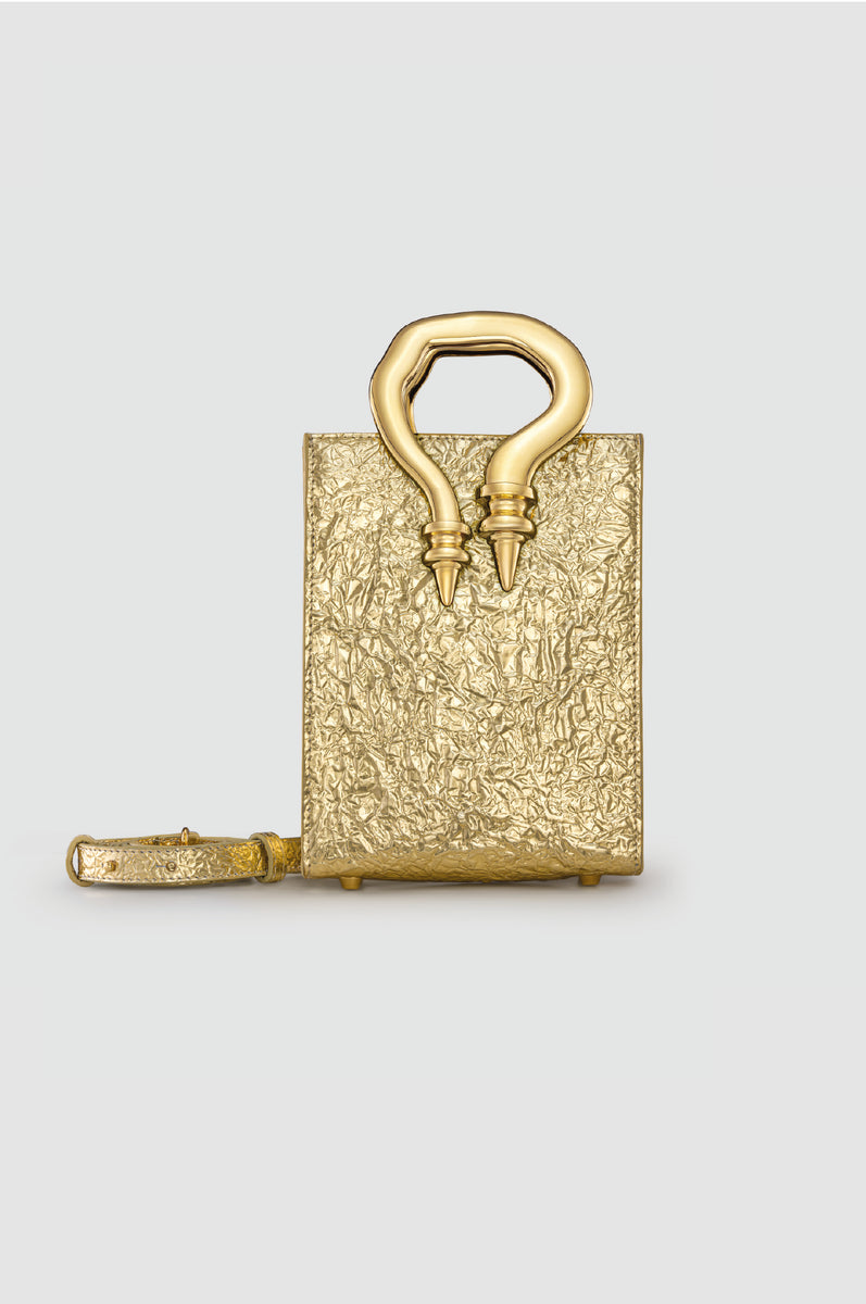Malleable Mini Shopper - Crushed Gold - Designer Mini Handbag | OKHTEIN ...