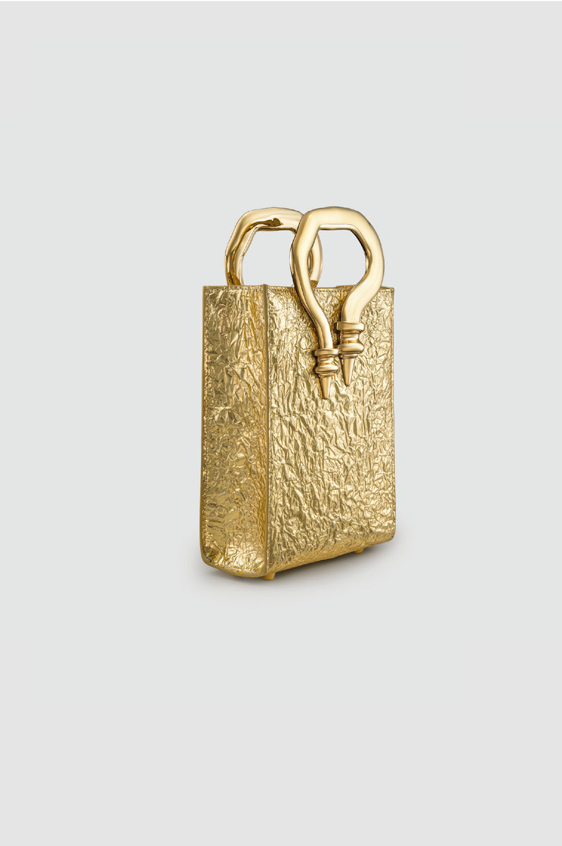 Malleable Mini Shopper - Crushed Gold - Designer Mini Handbag | OKHTEIN ...