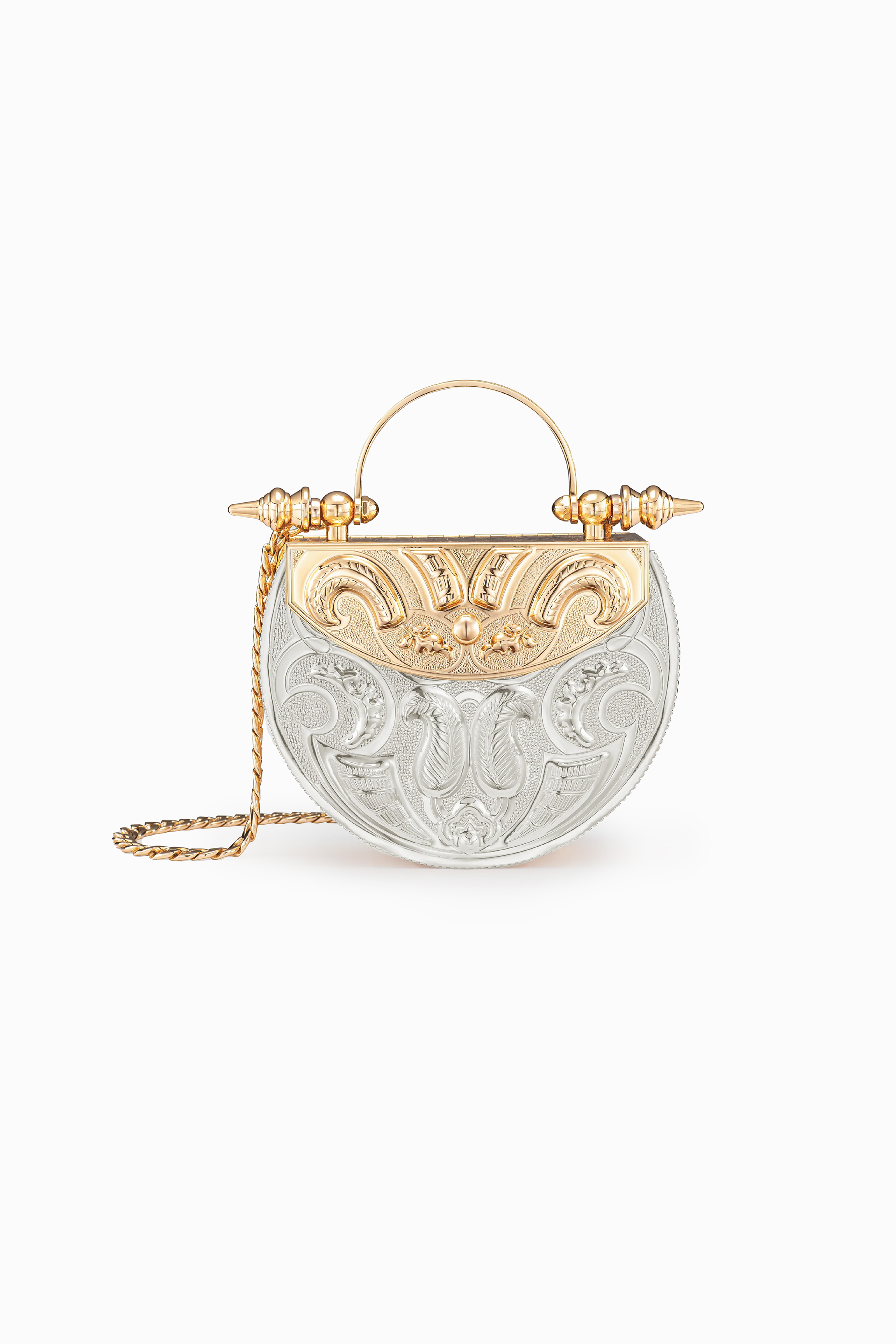 Palmette Oval Minaudiere - Silver/Gold - Designer Top Handle Bag ...