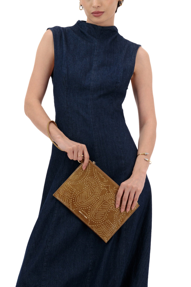 Studded Wristlet Sleeve - Gold Gel - Designer Wrist Bag | OKHTEIN ...
