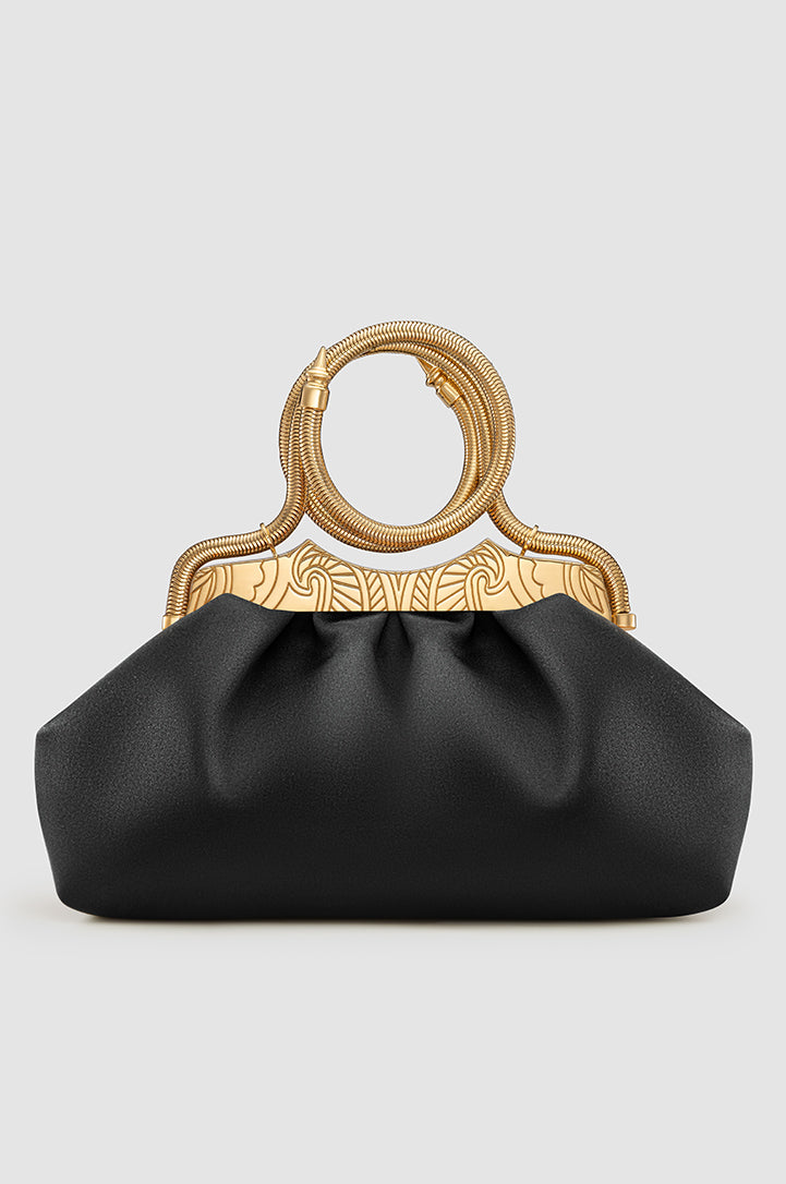 Bangle Clutch - Black Satin - Designer Wrist Bag | OKHTEIN Official Store