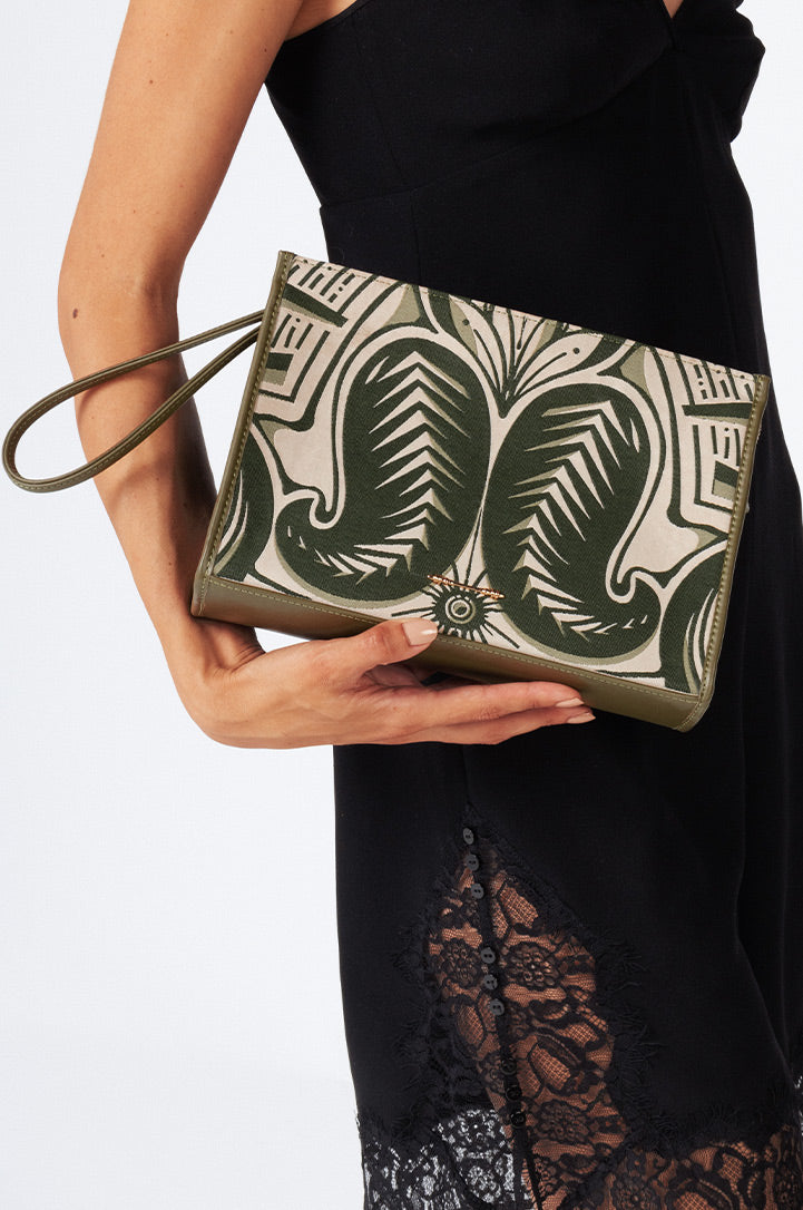 Wadi Jacquard Sleeve - Khaki - Designer Wrist Bag | OKHTEIN Official Store
