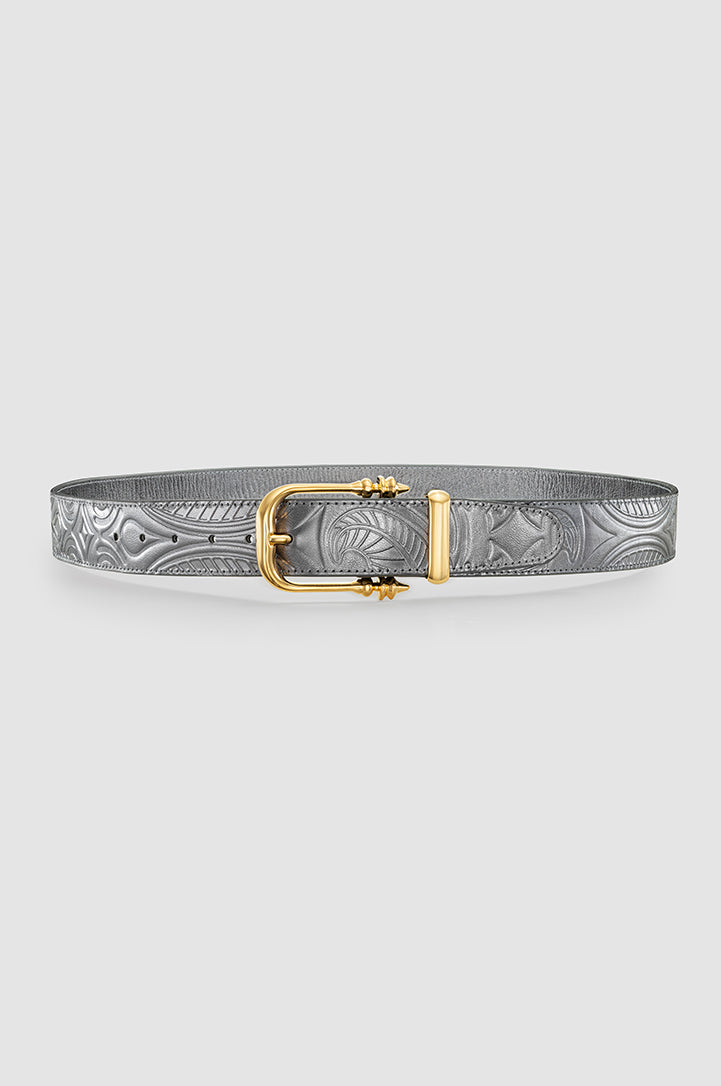 Embossed Classic Belt - Dark Metallic Silver - Designer Belt | OKHTEIN ...