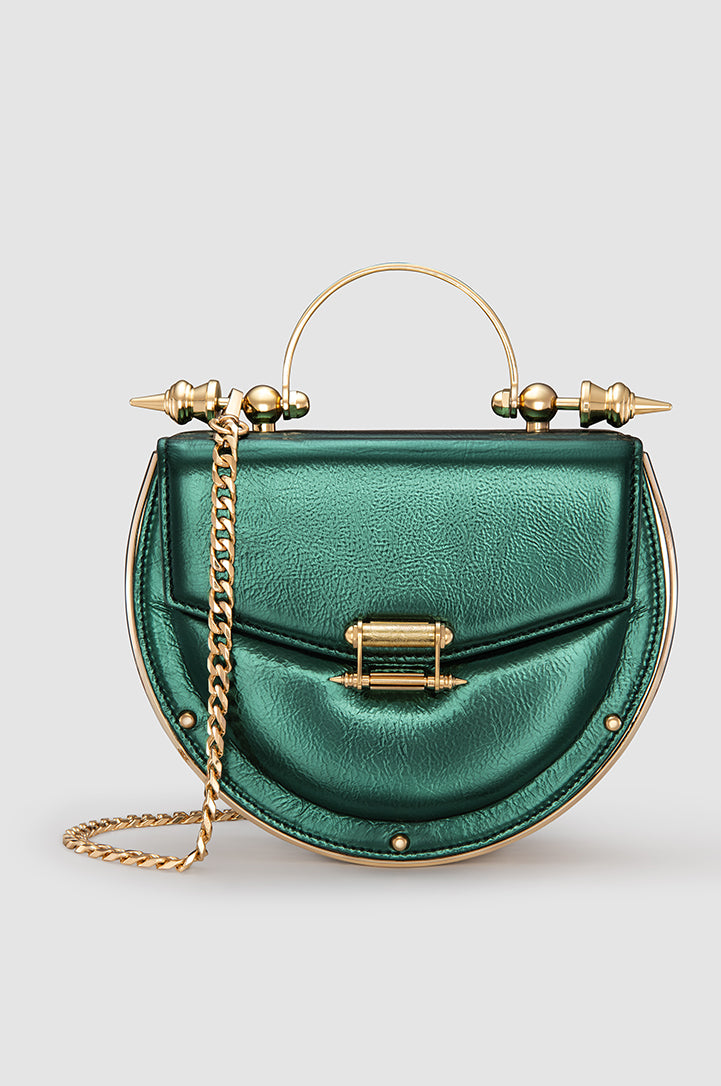 Puffed Oak On Striped Brass - Metallic Green - Designer Clutch ...