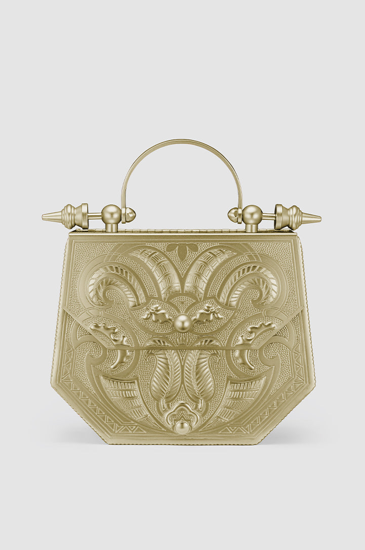 Palmette Hexagon Minaudiere - Brushed Gold - Designer Clutch | OKHTEIN ...