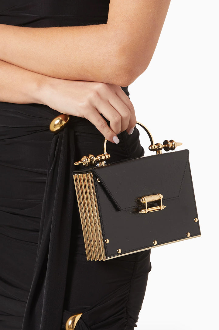 Mahogany On Striped Brass - Metallic Black - Designer Handbag | OKHTEIN ...