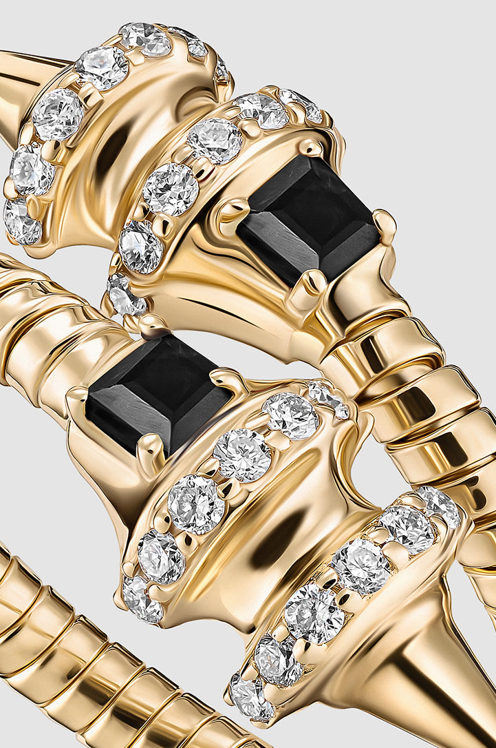 Swirly Snake Rod Ring - 18k Gold, Black Diamonds and Diamonds ...