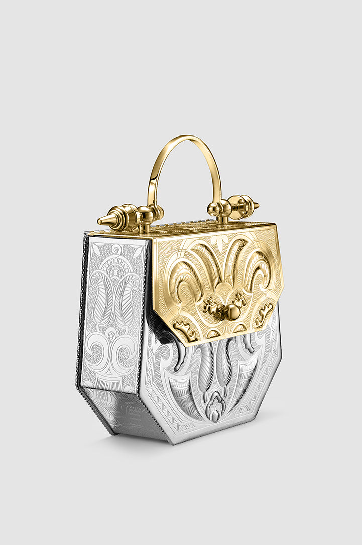 Palmette Hexagon Minaudière - Silver / Gold - Designer Clutch | OKHTEIN ...
